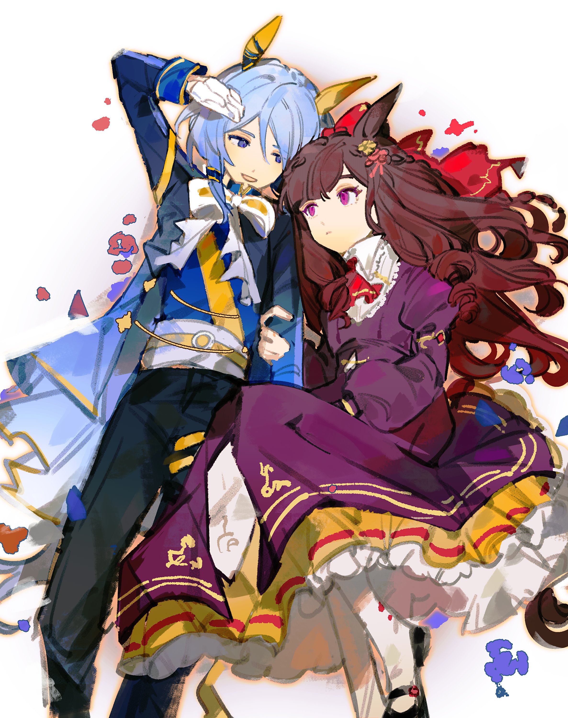 Safebooru - 2girls absurdres animal ears arm hug ascot black footwear black pants blue eyes blue ...