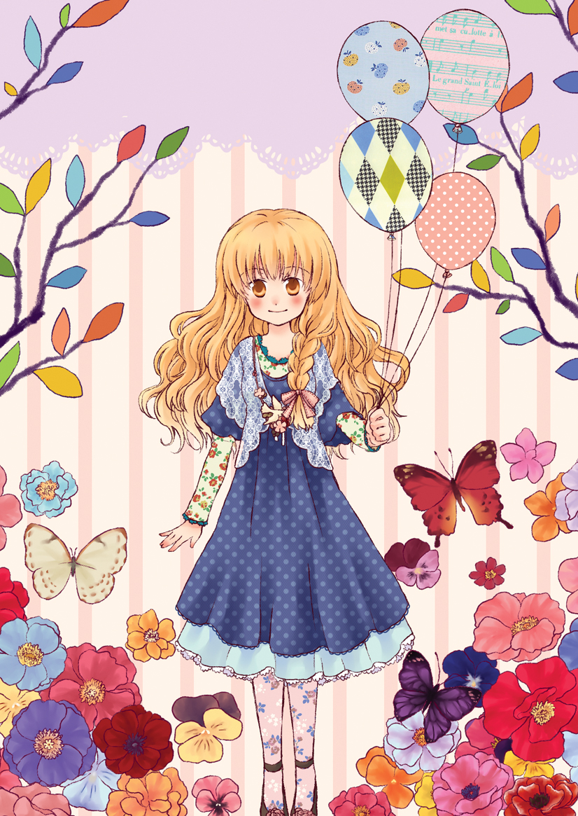 Safebooru - 1girl alternate costume balloon blonde hair blue dress blue flower blush braid brown ...