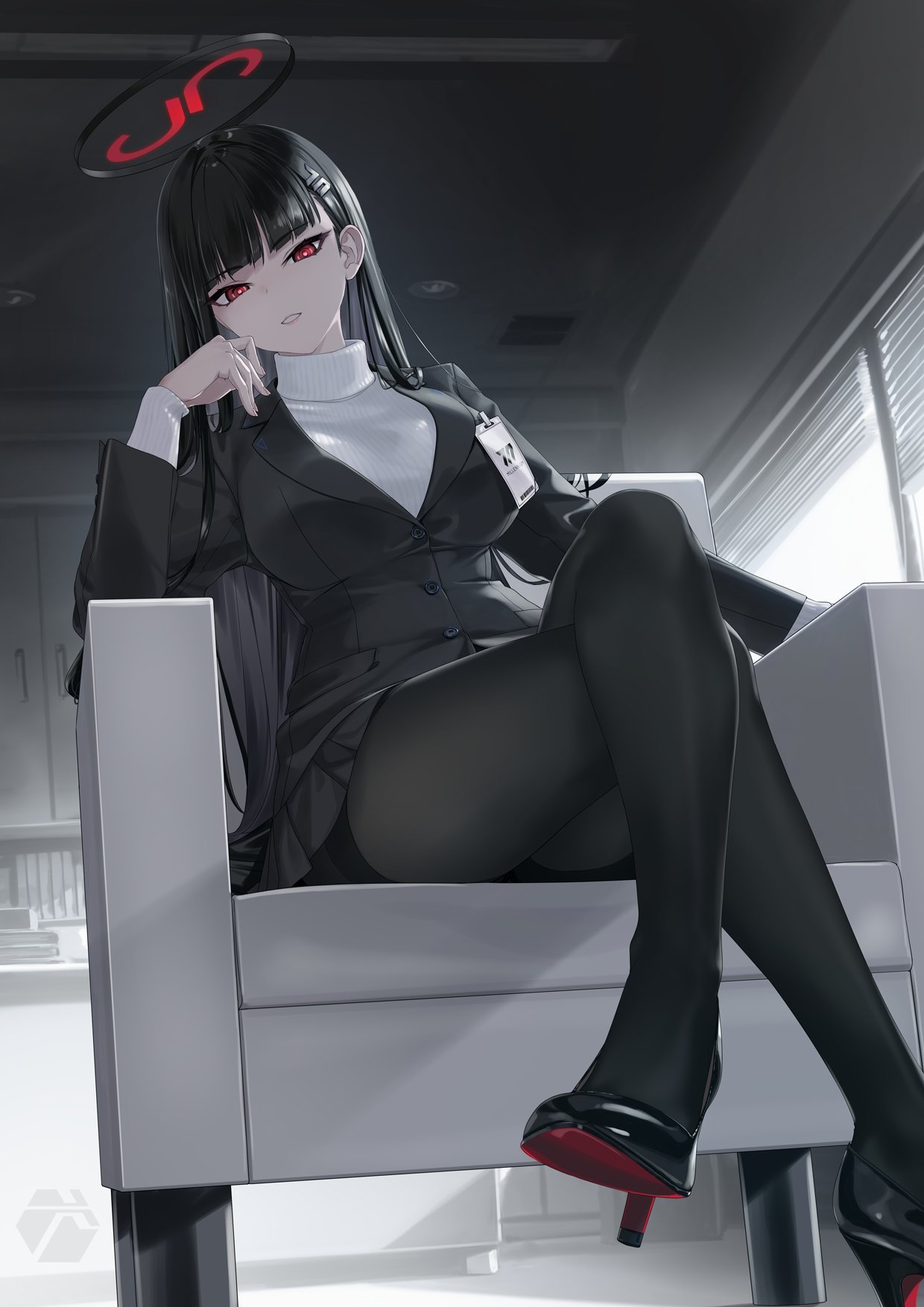 Safebooru - 1girl black hair black pantyhose black skirt black suit blue archive blunt bangs ...