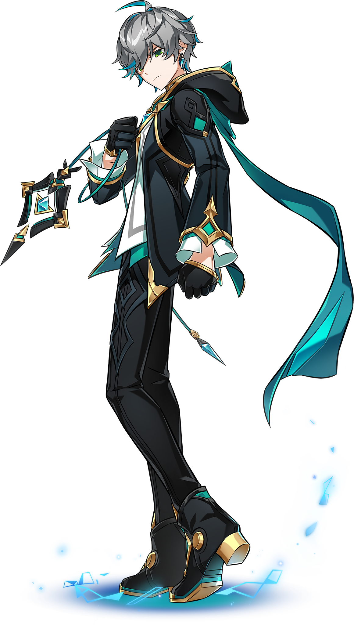 Safebooru - 1boy ahoge ainchase ishmael aqua hair aqua scarf black ...