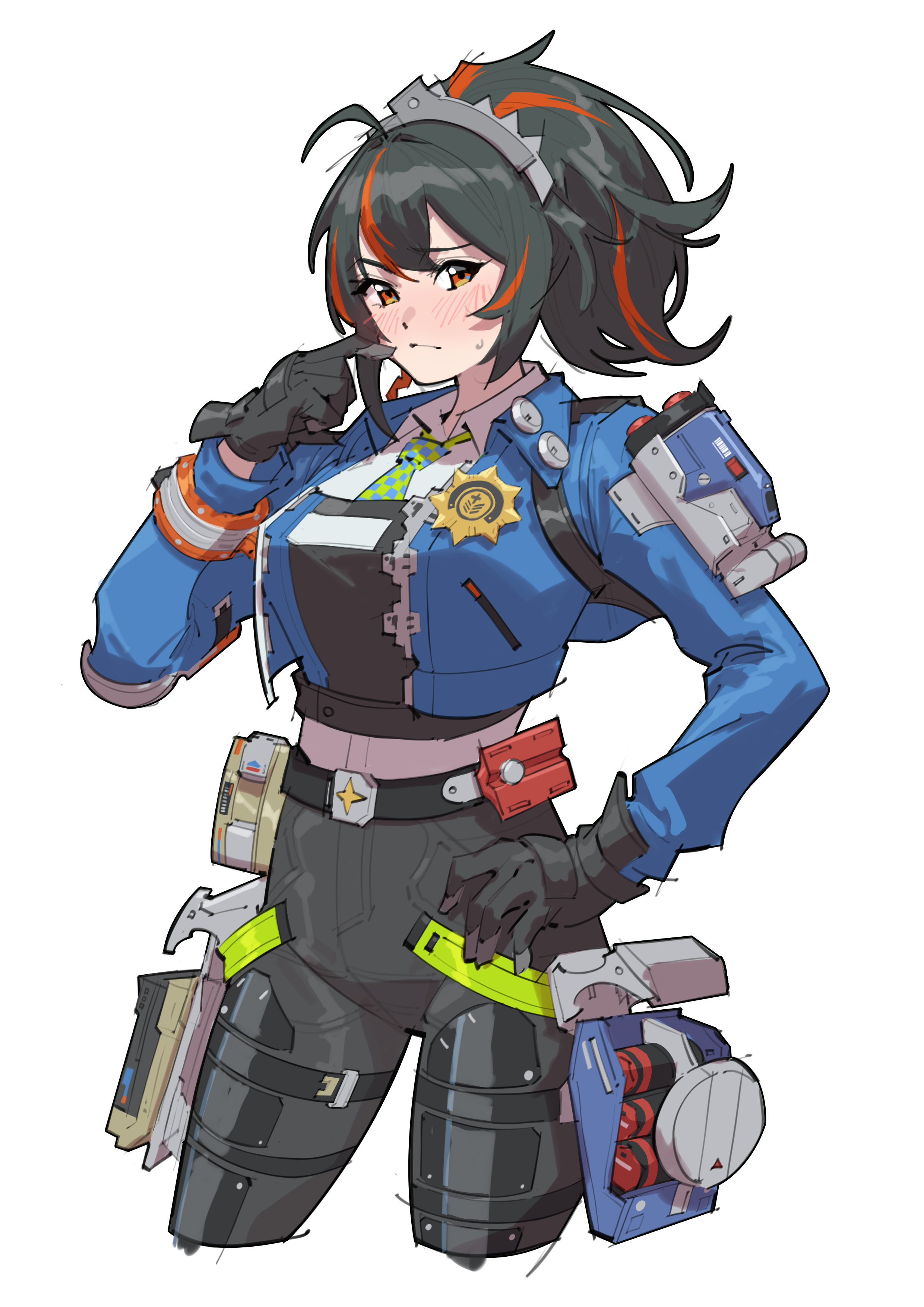 Safebooru - 1girl absurdres black gloves black hair black pants blue jacket blush breasts ...