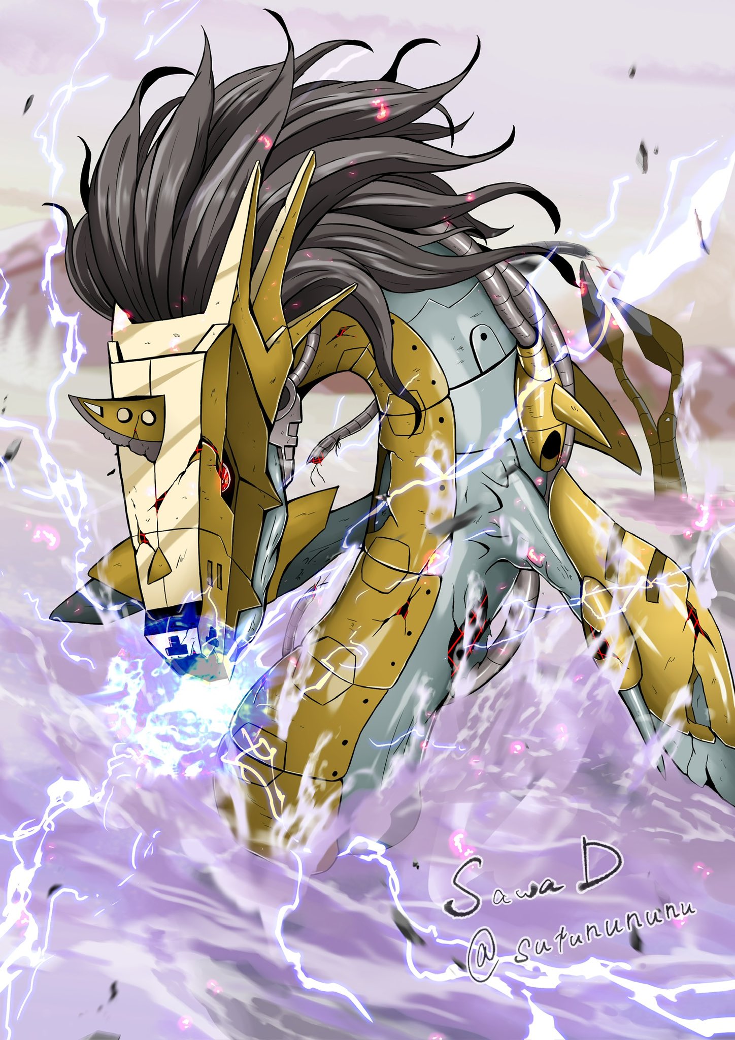 Safebooru - armor black hair cable cyborg digimon digimon (creature ...