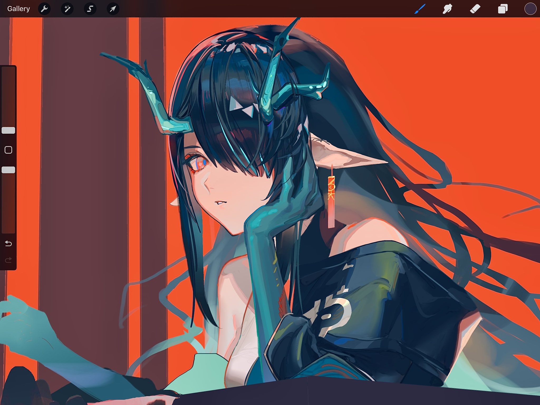 Safebooru - 1girl arknights art program in frame black hair colored ...