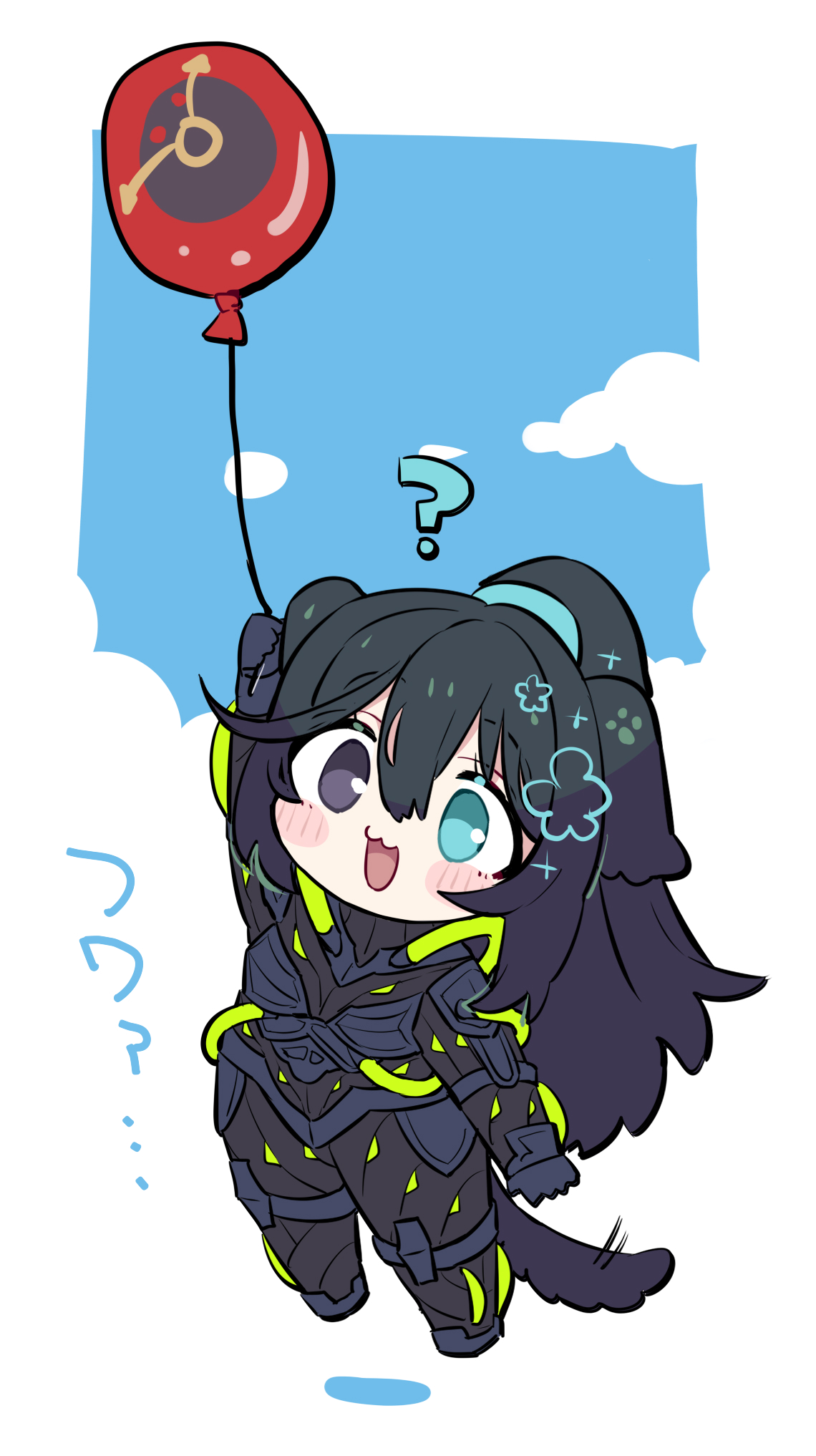 Safebooru - 1boy :3 ? animal ears aqua eyes armor balloon black armor ...