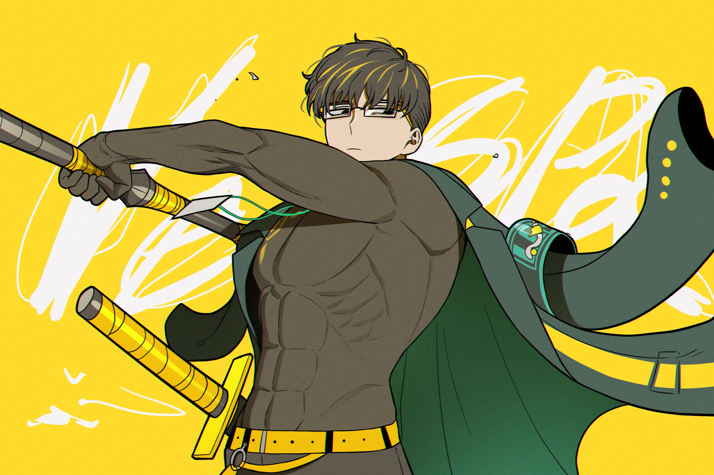 Safebooru - 1boy arm up black eyes black pants black shirt blonde ...