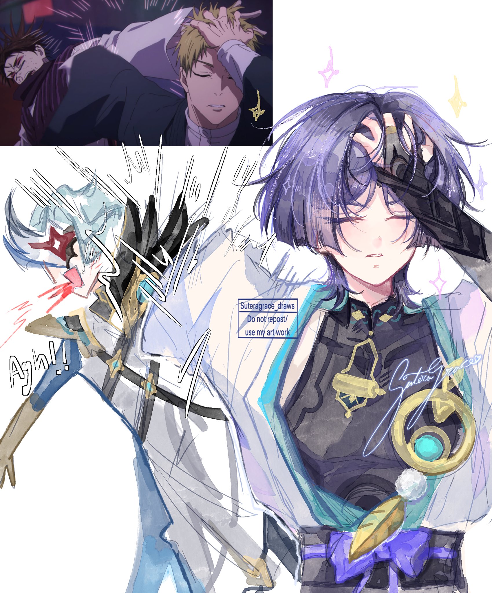 Safebooru - 2boys anime screenshot inset aqua hair armor artist name ...