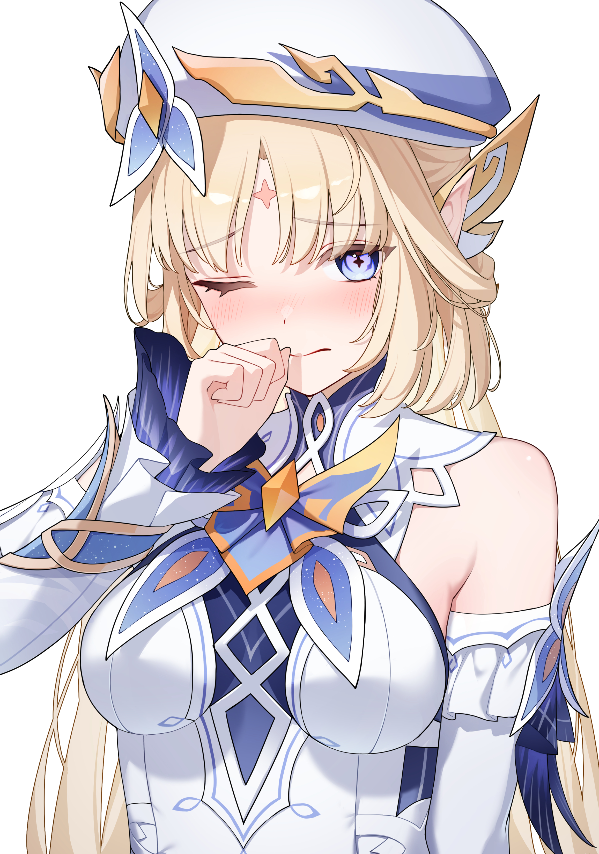 Safebooru - 1girl absurdres beret blonde hair blue eyes blush clenched ...