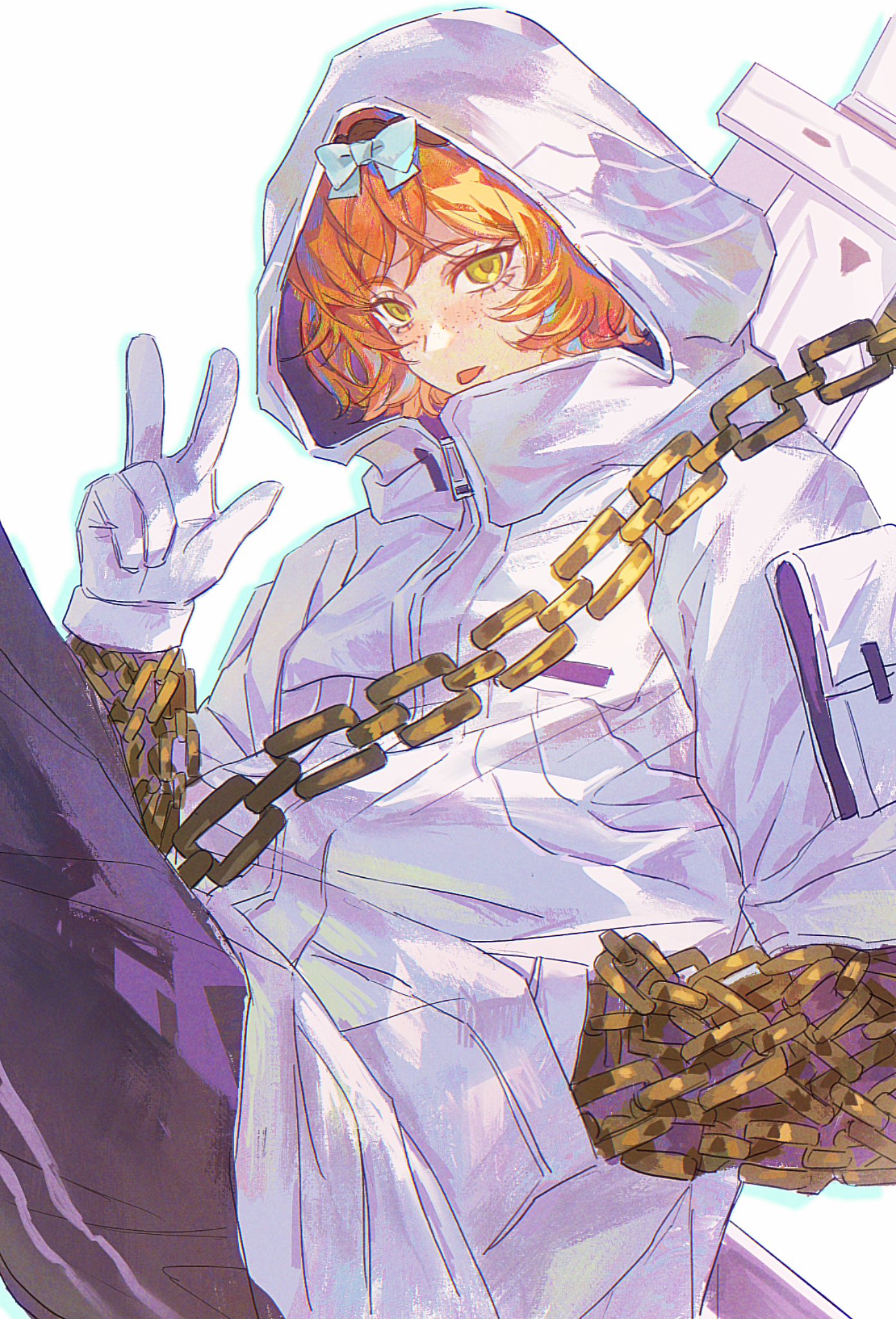 Safebooru - 1girl bow chain freckles highres holding holding sword ...