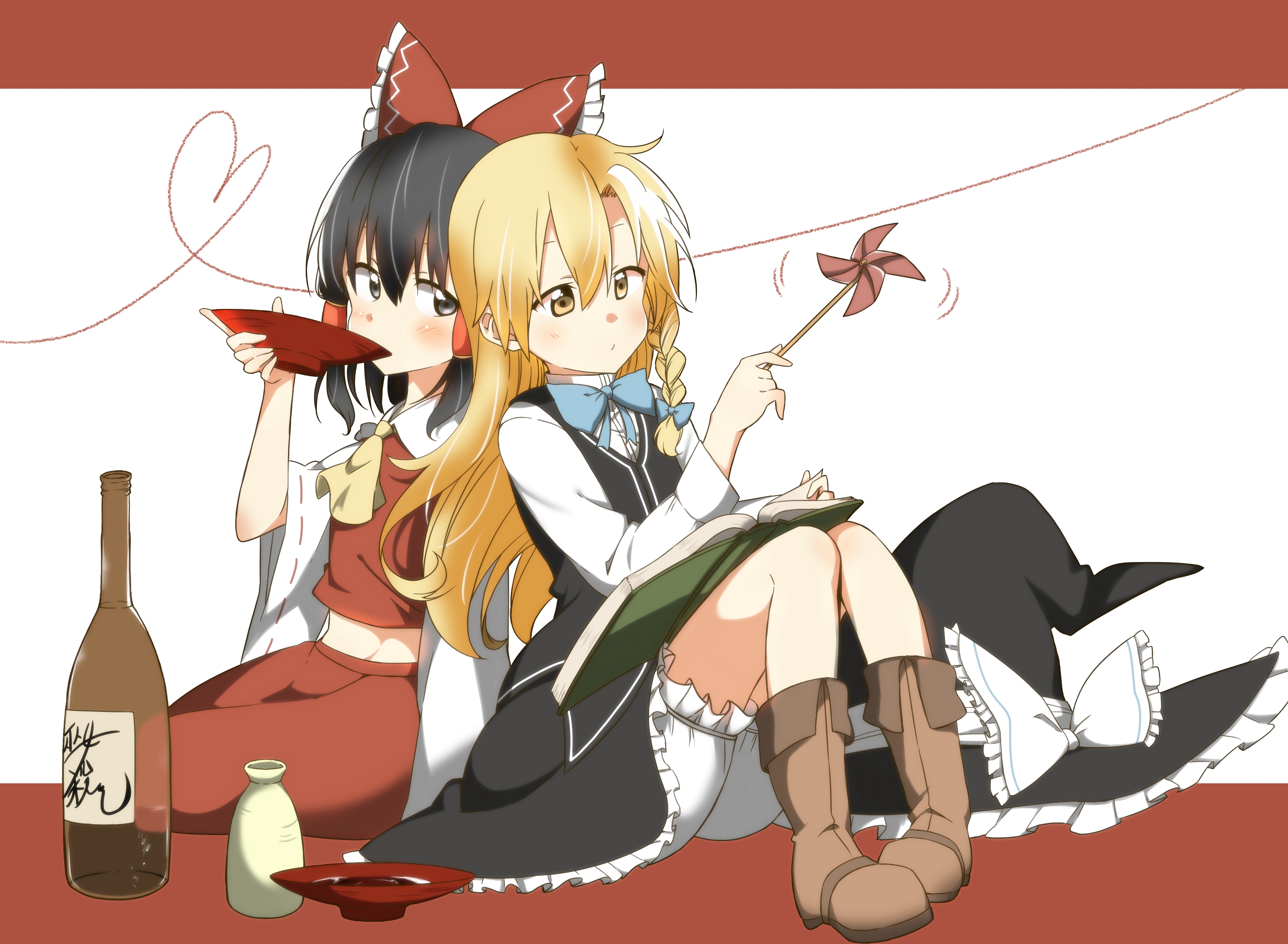Safebooru - 2girls ascot black eyes black hair blonde hair bloomers ...