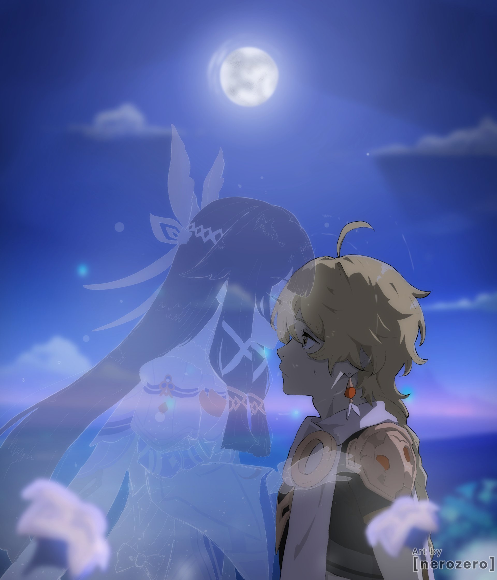 Safebooru - 1boy 1girl aether (genshin impact) ahoge black hair blonde ...