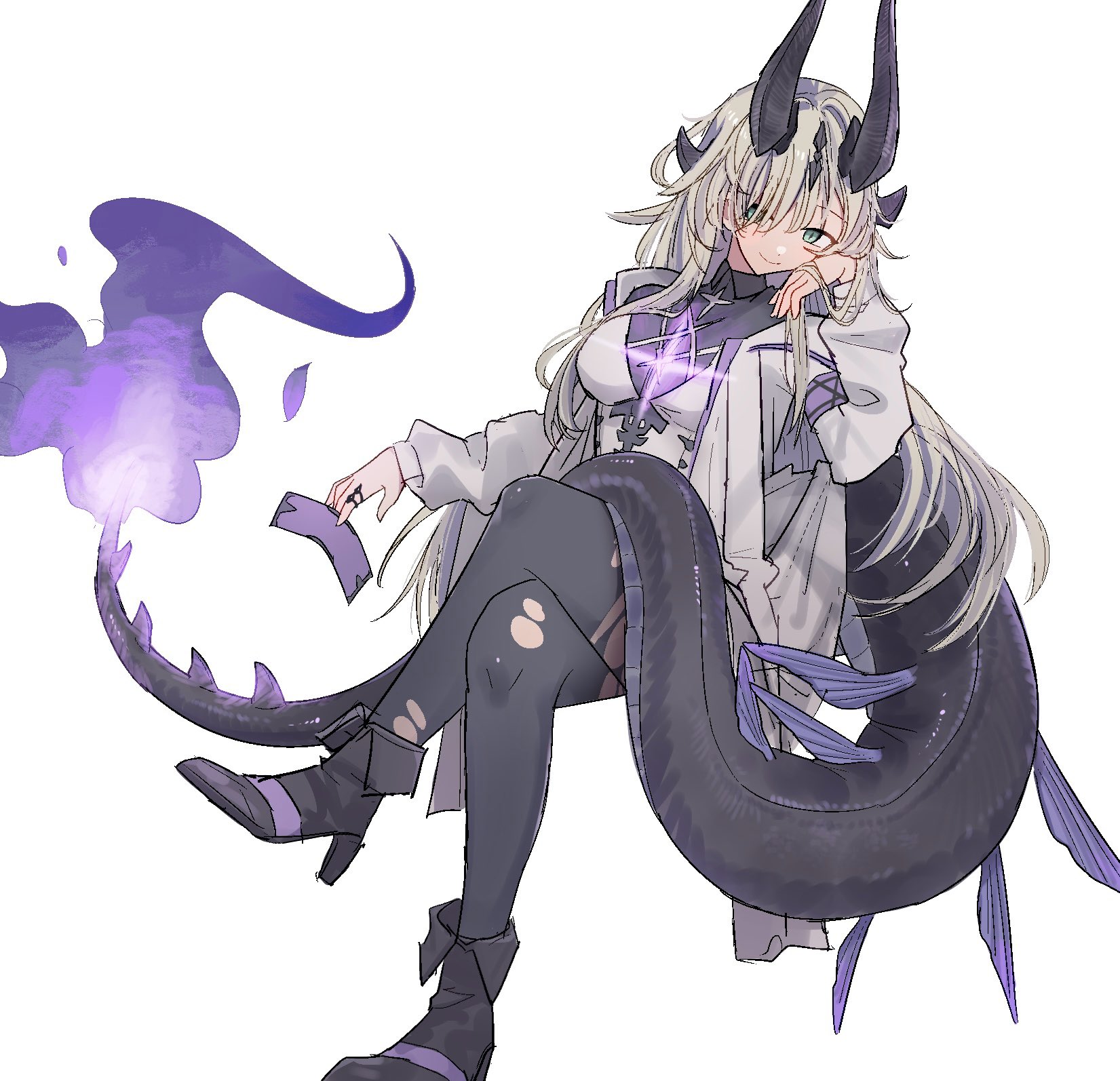 Safebooru - 1girl arknights coat commentary request crossed legs dragon ...