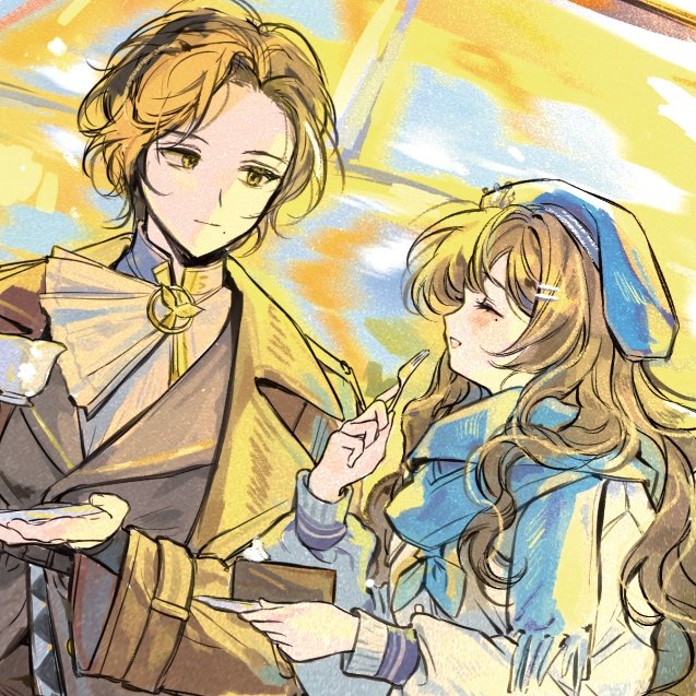 Safebooru - 2girls ^ ^ ascot beret blue hat blue scarf brown coat brown ...