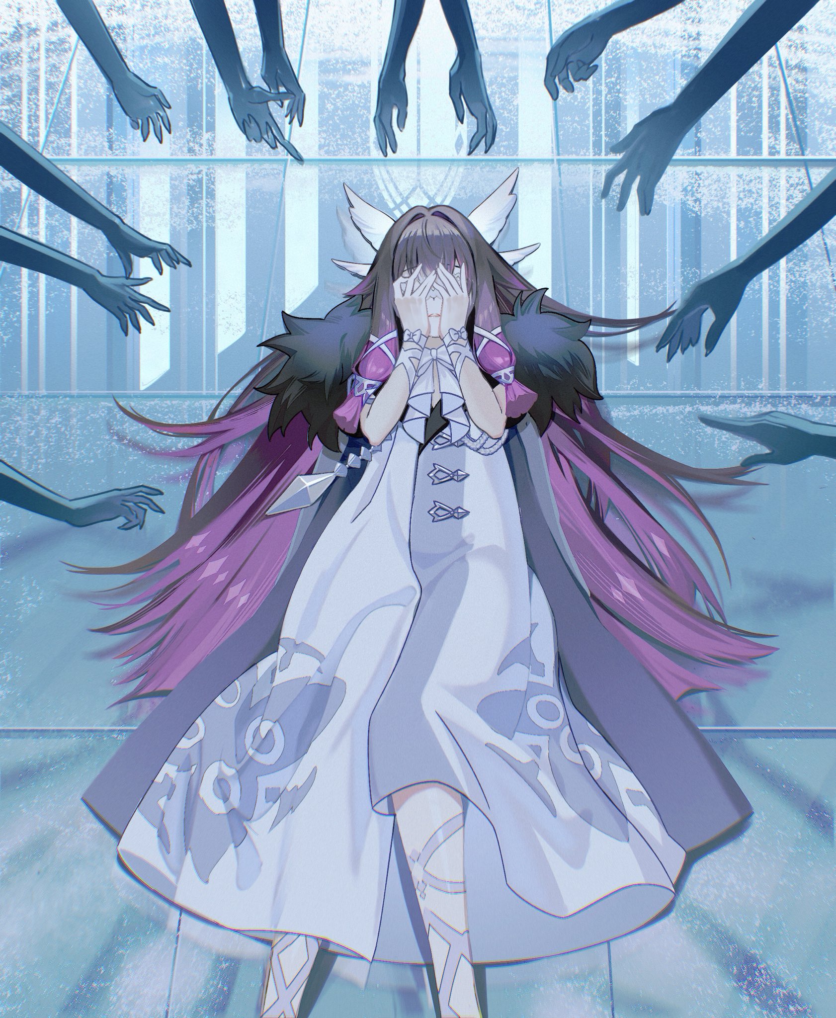 Safebooru - 1girl 6+others big itachi black hair bow coat columbina ...