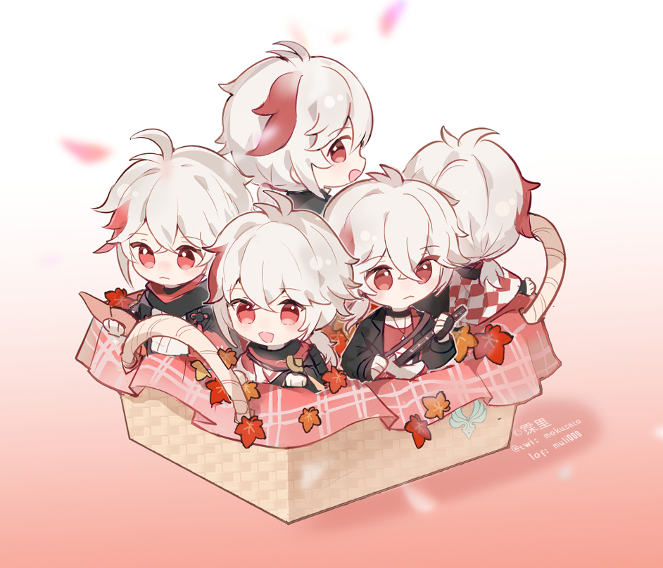 Safebooru - 6+boys ahoge autumn leaves basket chibi genshin impact hair ...