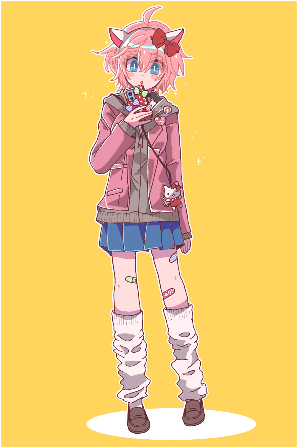 Safebooru - 1girl ahoge animal ear hairband animal ears badge bandaid bandaid on leg blue eyes ...