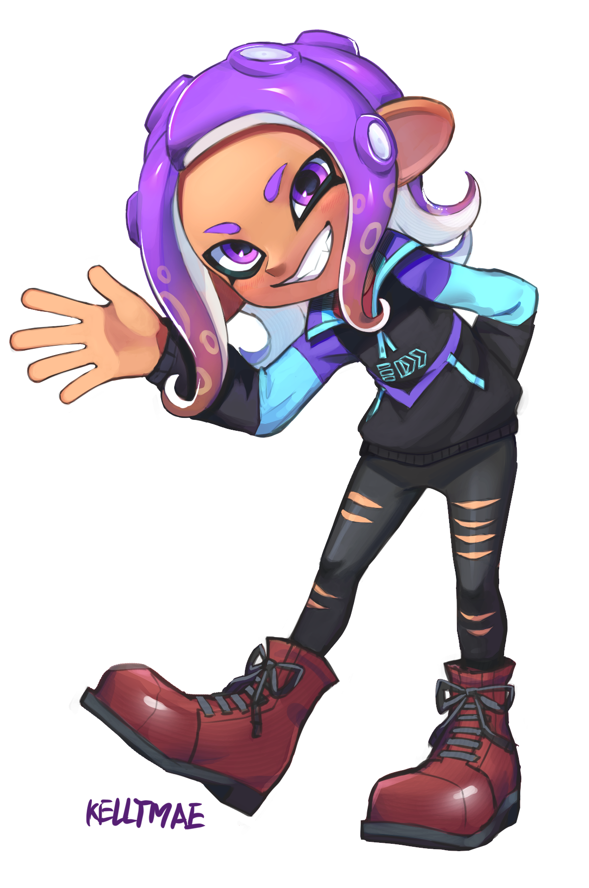 Safebooru - 1girl artist name bangs black jacket black pants boots ...