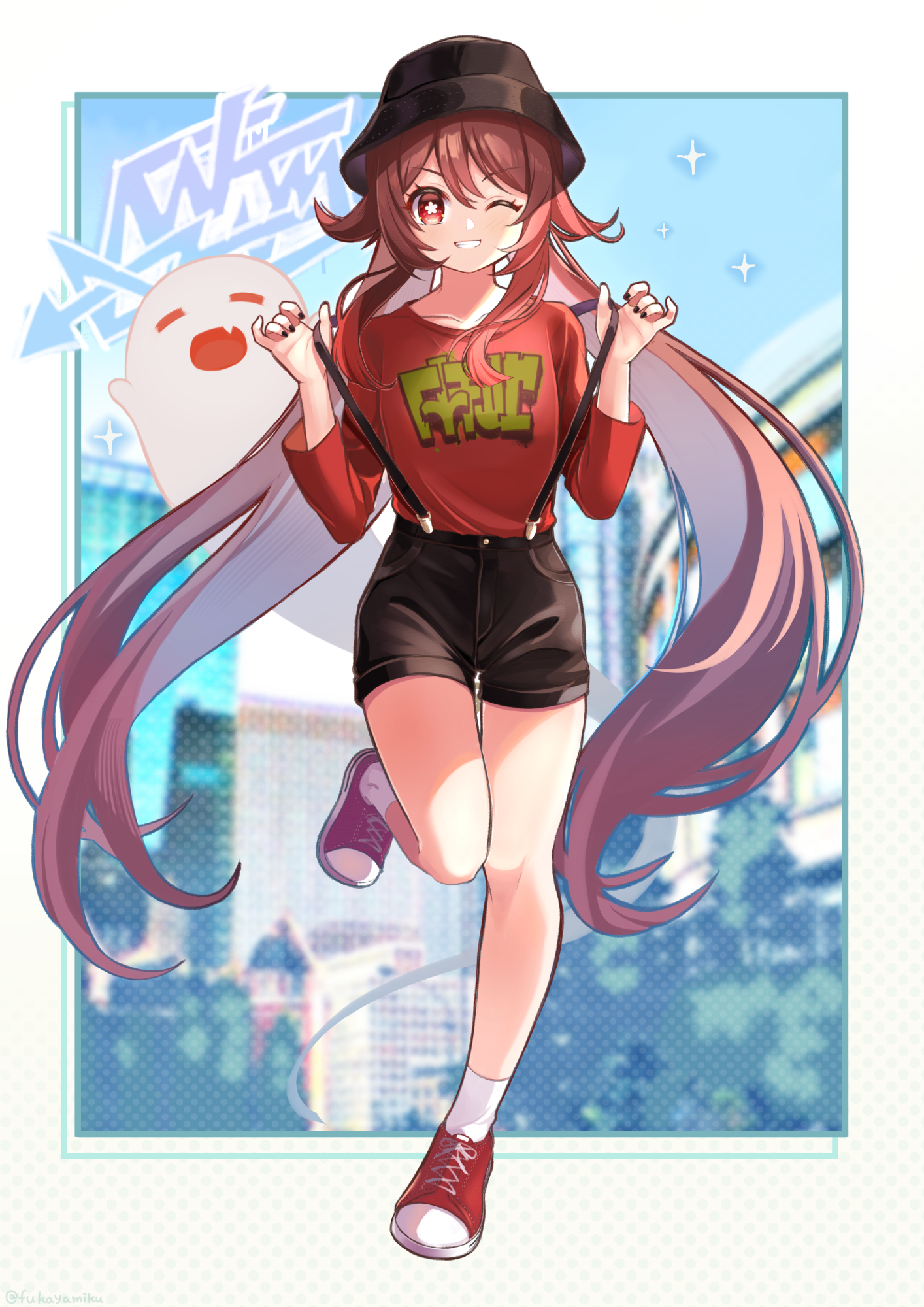 Safebooru - 1girl alternate costume bangs bare legs black headwear black nails black shorts ...