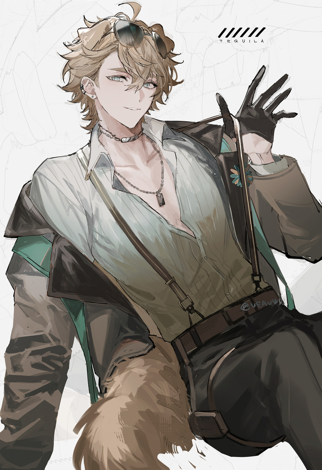 Safebooru - 1boy animal ears arknights bangs belt black gloves black jacket black pants blonde ...