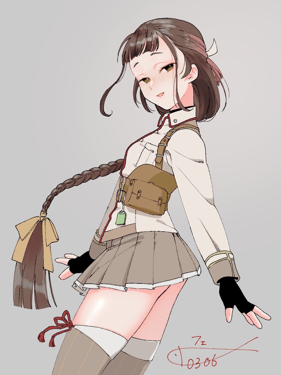 Safebooru - 1girl bangs black eyes black gloves black hair blunt bangs braid breast pocket brown ...