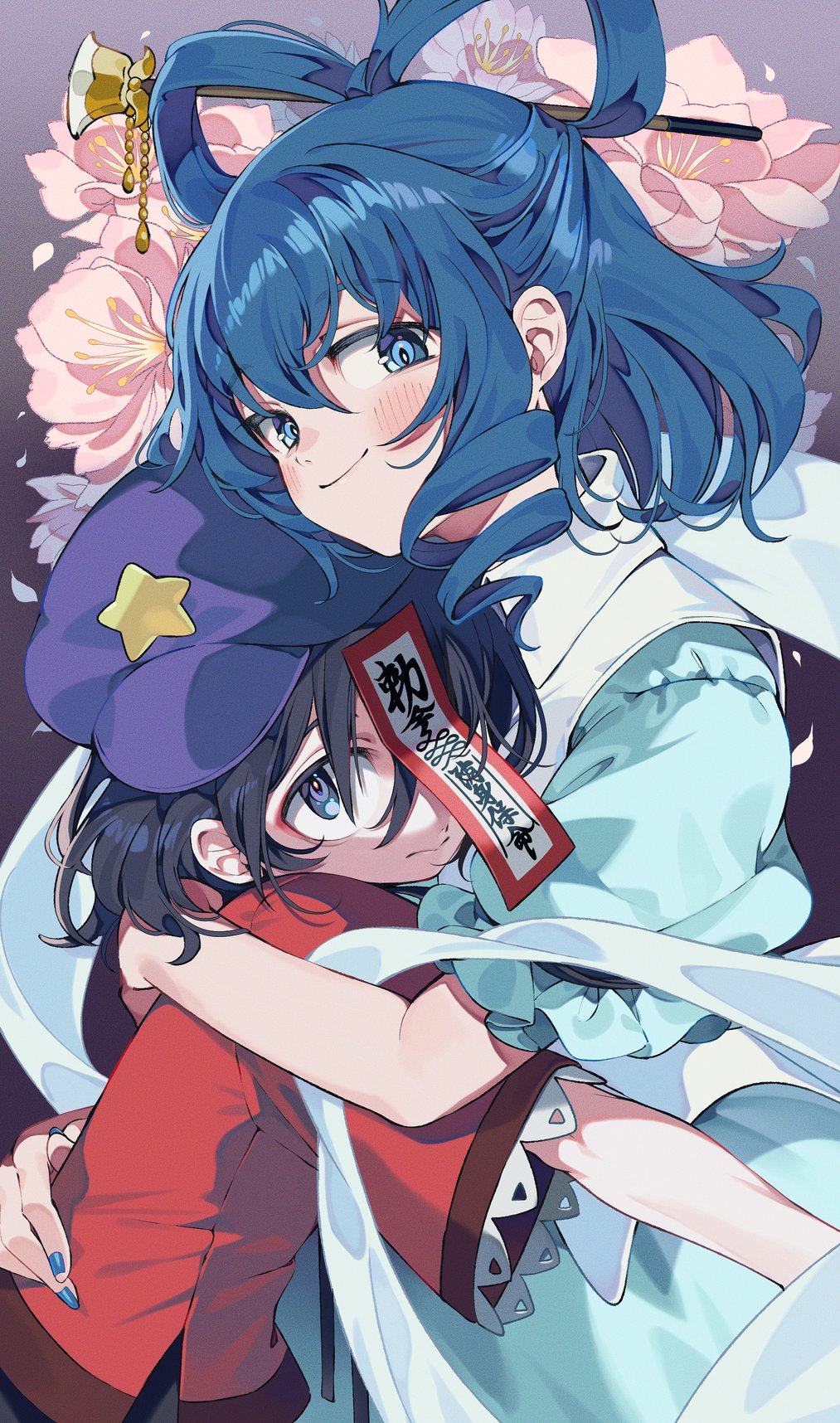 Safebooru - 2girls bangs blue dress blue eyes blue hair blue headwear blush chinese clothes ...