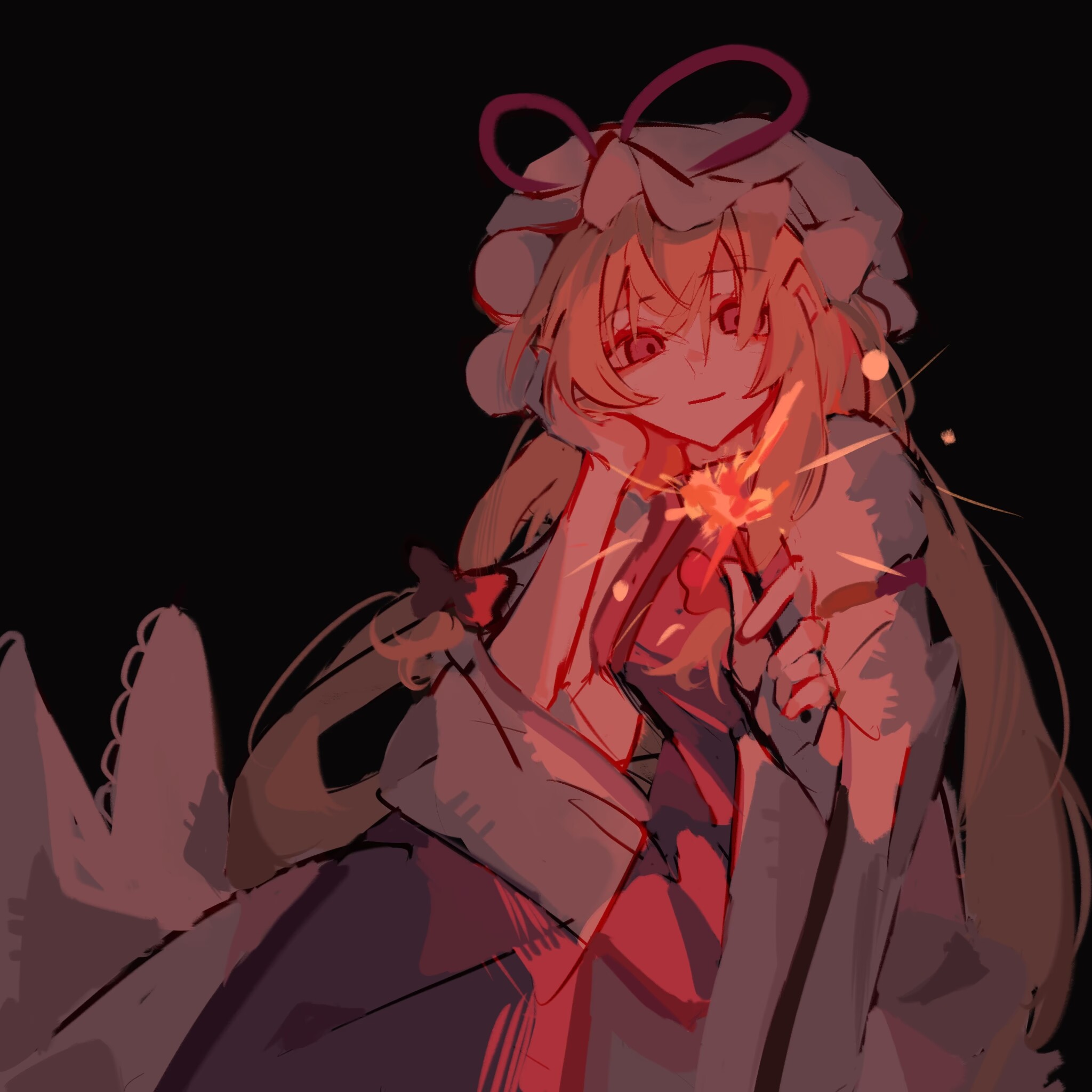 Safebooru - 1girl black background blonde hair bow closed mouth commentary dress fireworks hair ...