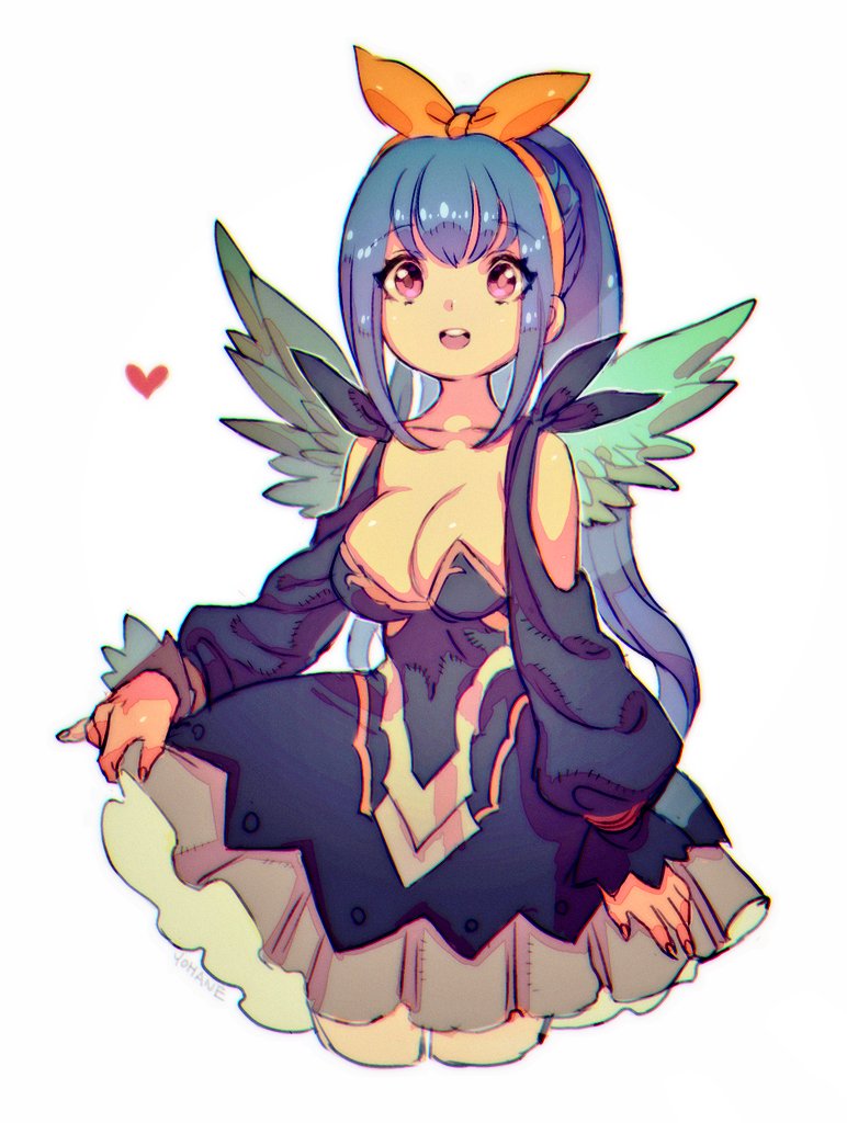 Safebooru - 1girl angel wings aqua wings black dress blue hair bow detached sleeves dizzy ...
