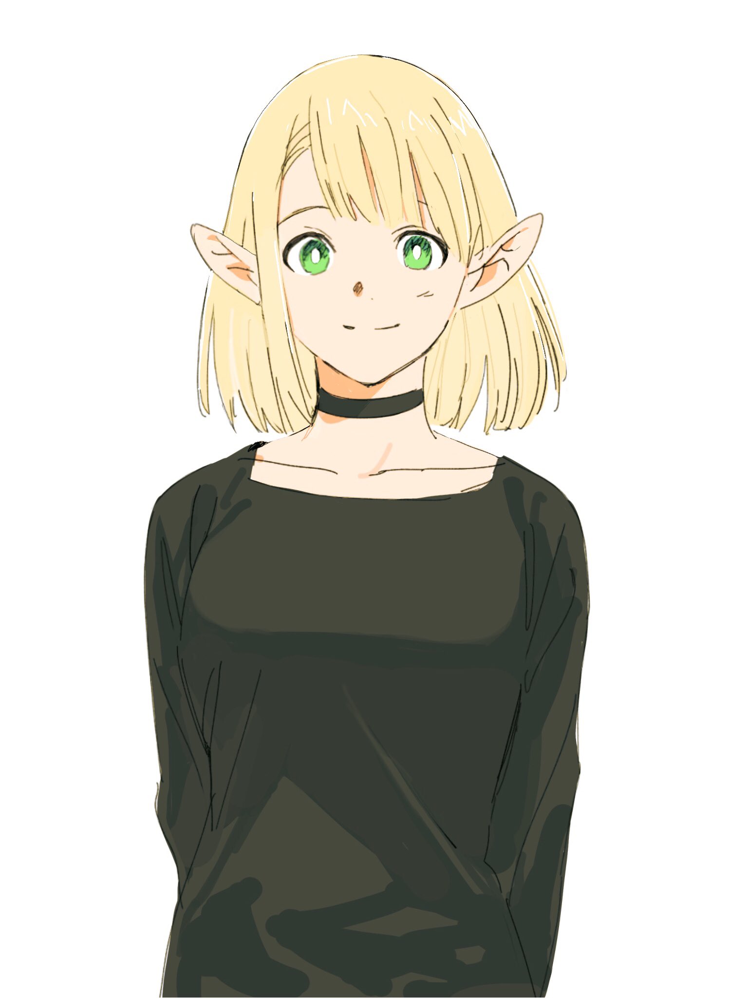 Safebooru - 1girl alternate hair length alternate hairstyle arms behind back bangs black shirt ...