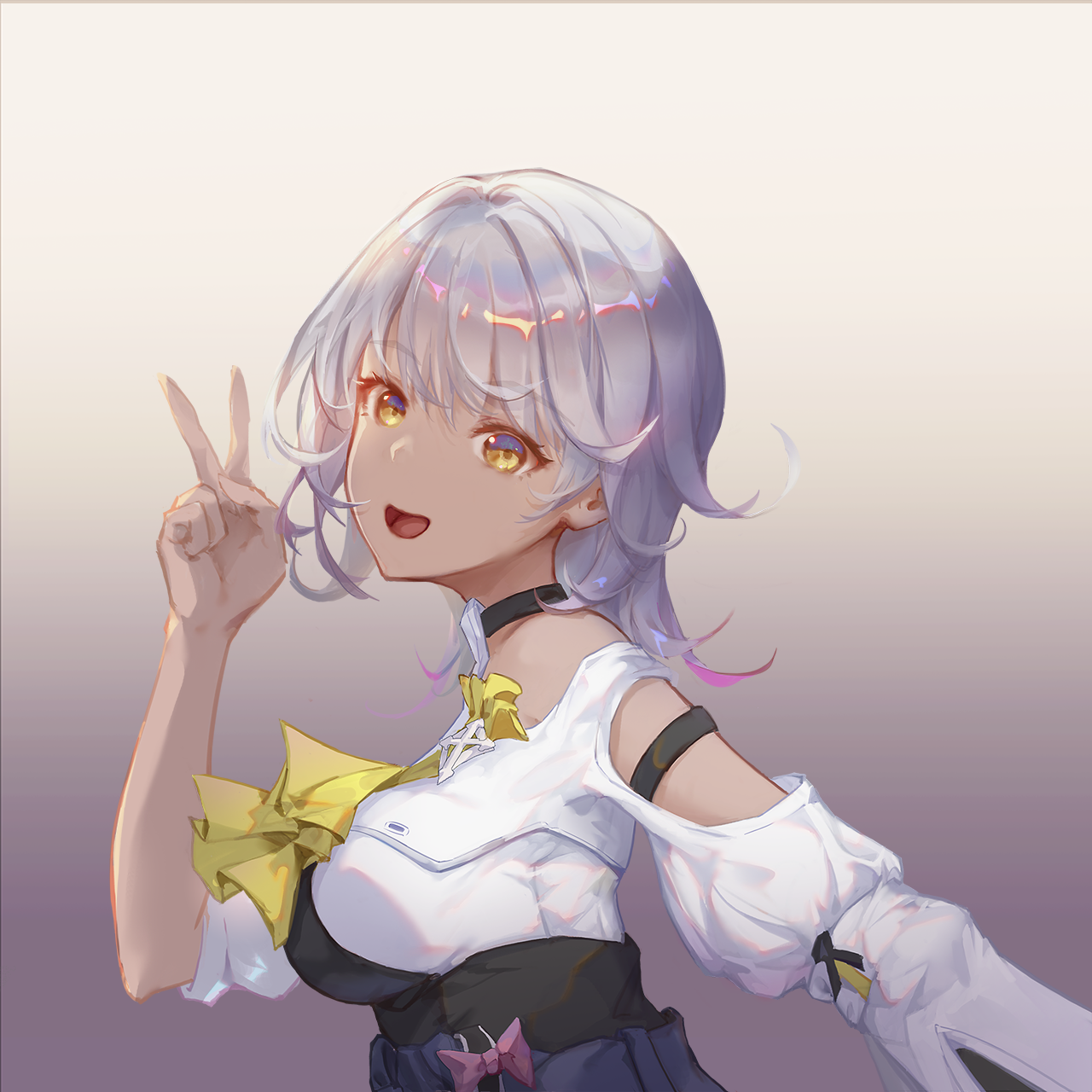 Safebooru - 1girl :d bangs bare shoulders breasts carole peppers dark ...