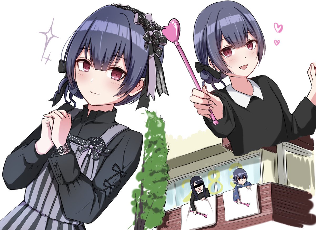 Safebooru - 2girls :d balcony bangs bar censor black bow black hair black hairband black ribbon ...
