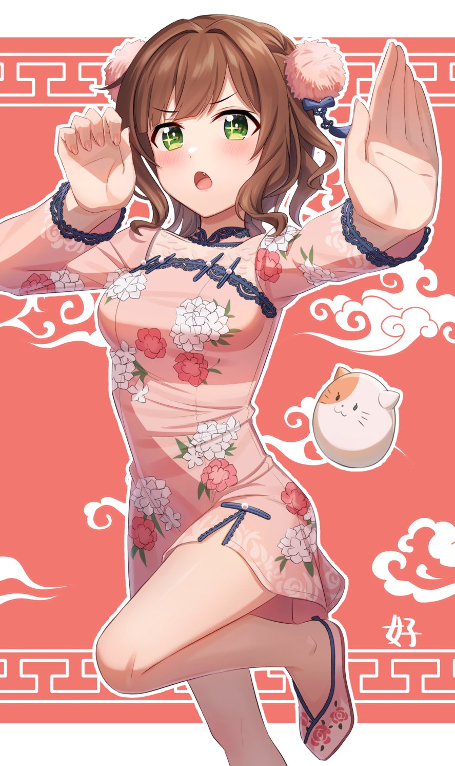 Safebooru - 1girl bangs blush breasts brown hair china dress chinese clothes commentary request ...