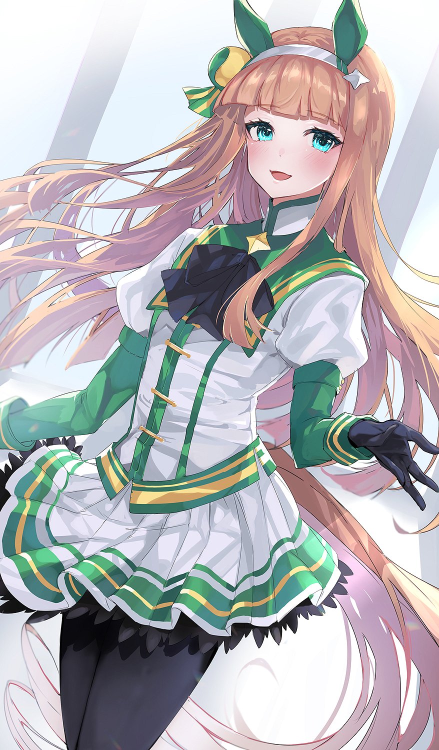 Safebooru - 1girl :d animal ears aqua eyes bangs black gloves black pantyhose blunt bangs dutch ...