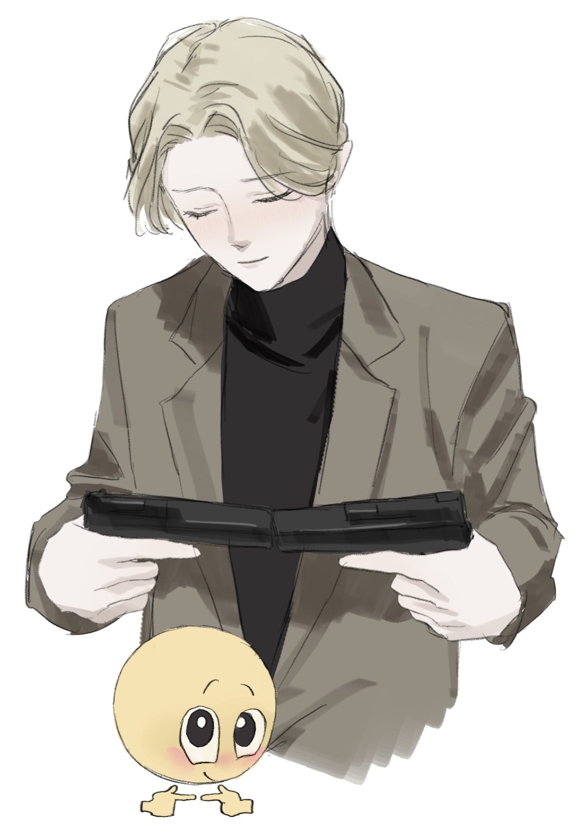 Safebooru - 1boy bangs black shirt blonde hair blush chokeke 005 closed ...