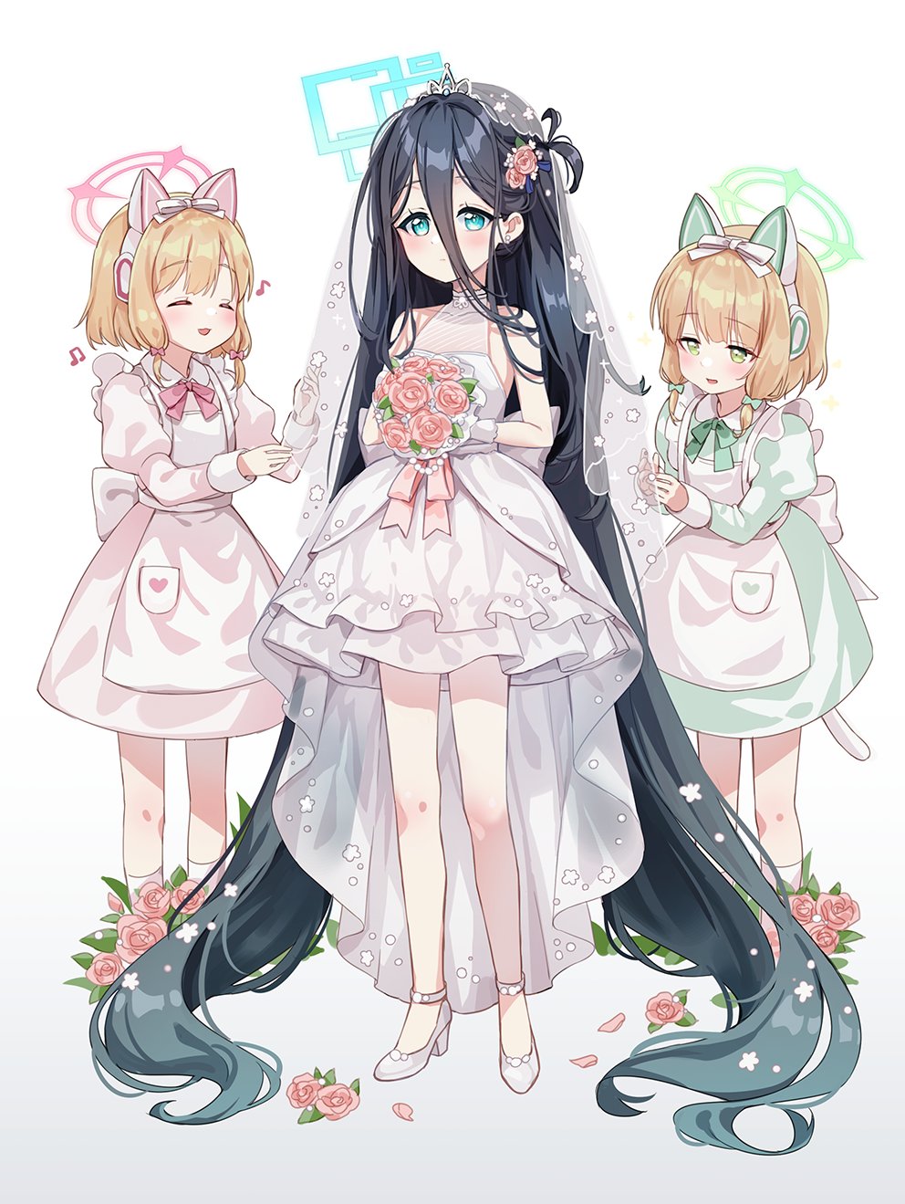 Safebooru - 3girls ^ ^ absurdly long hair adjusting clothes alternate ...