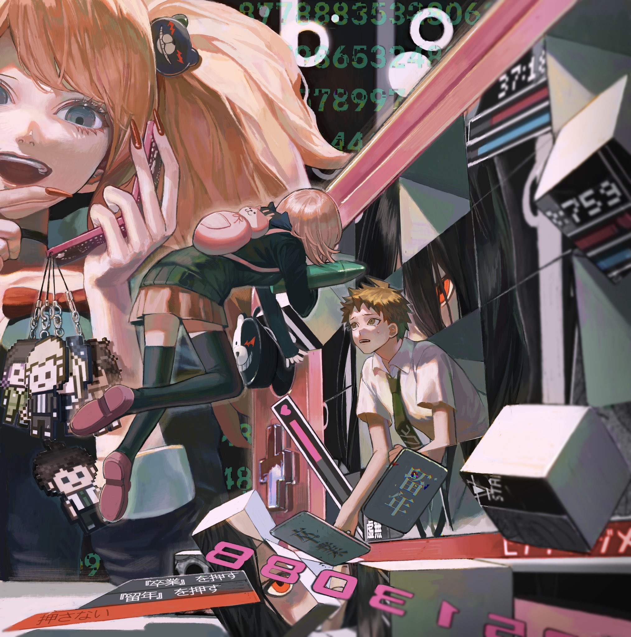 Safebooru - 1boy 2girls ahoge alternate costume animal bag animal hood backpack bag bangs black ...