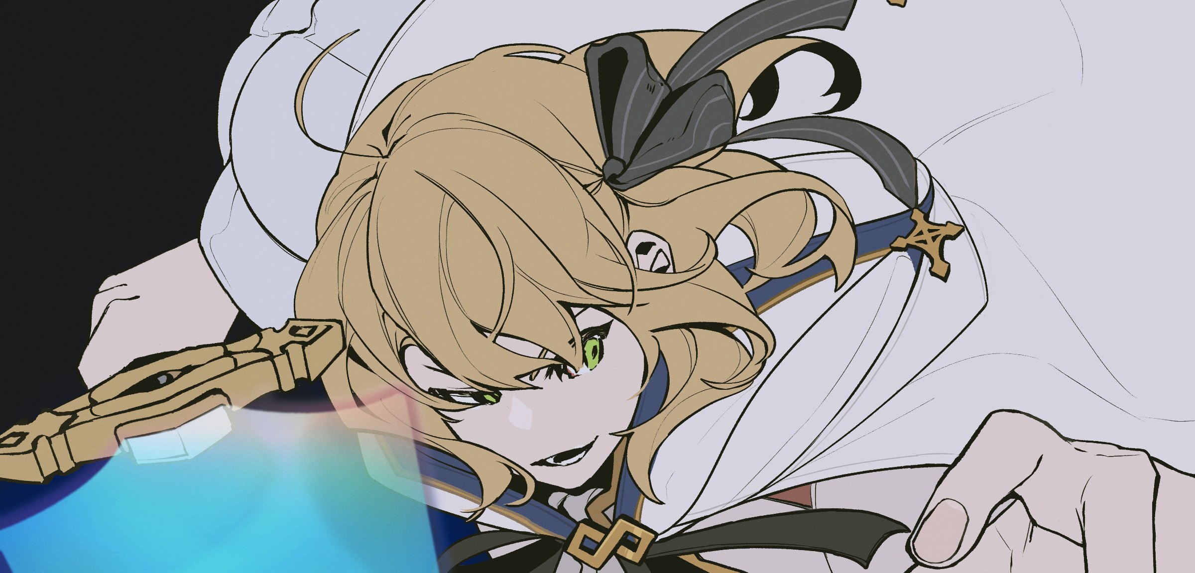 Safebooru - 1girl ahoge anisphia wynn palettia bangs black background blonde hair cloak dynamic ...