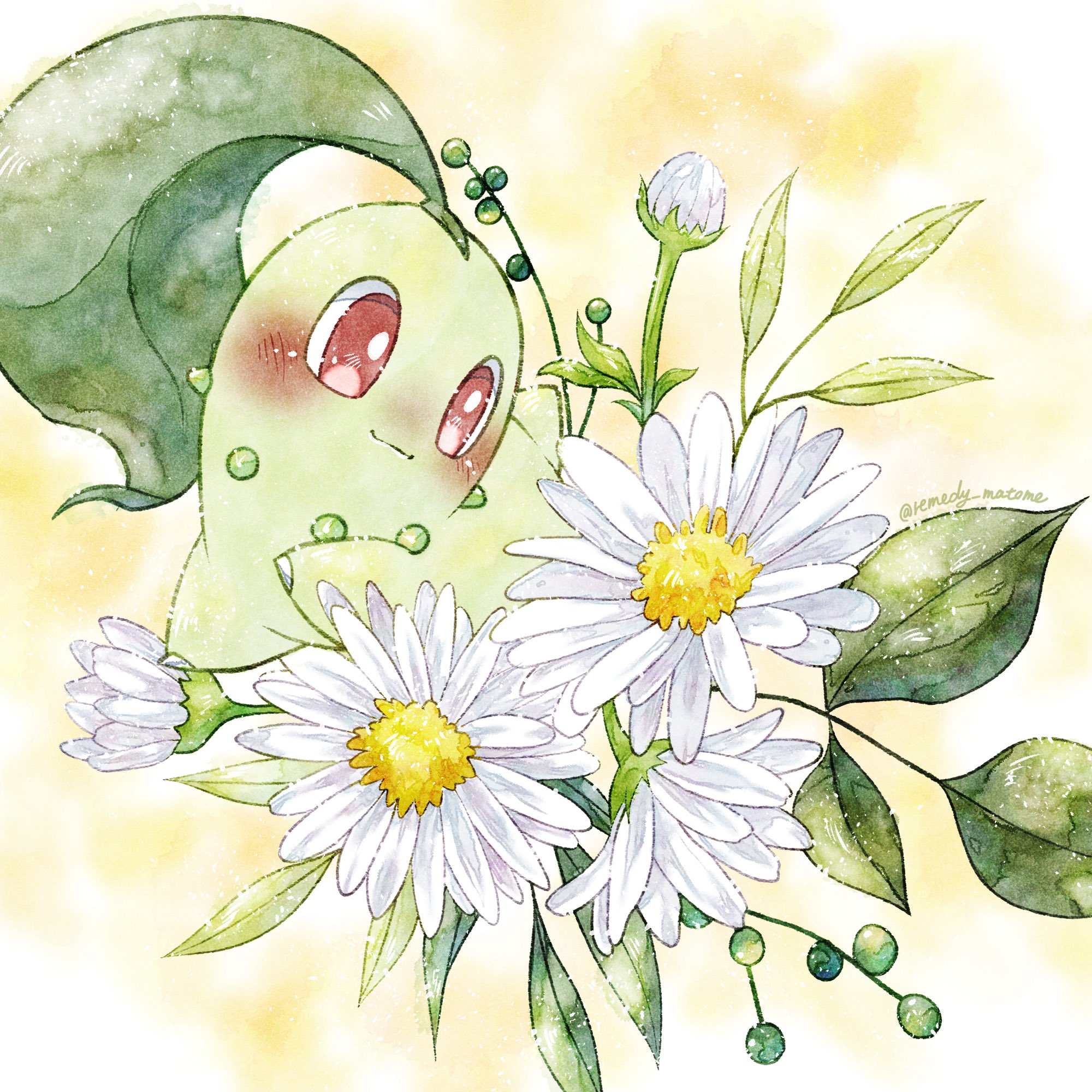 Safebooru - artist name bud chikorita closed mouth daisy flower highres ...