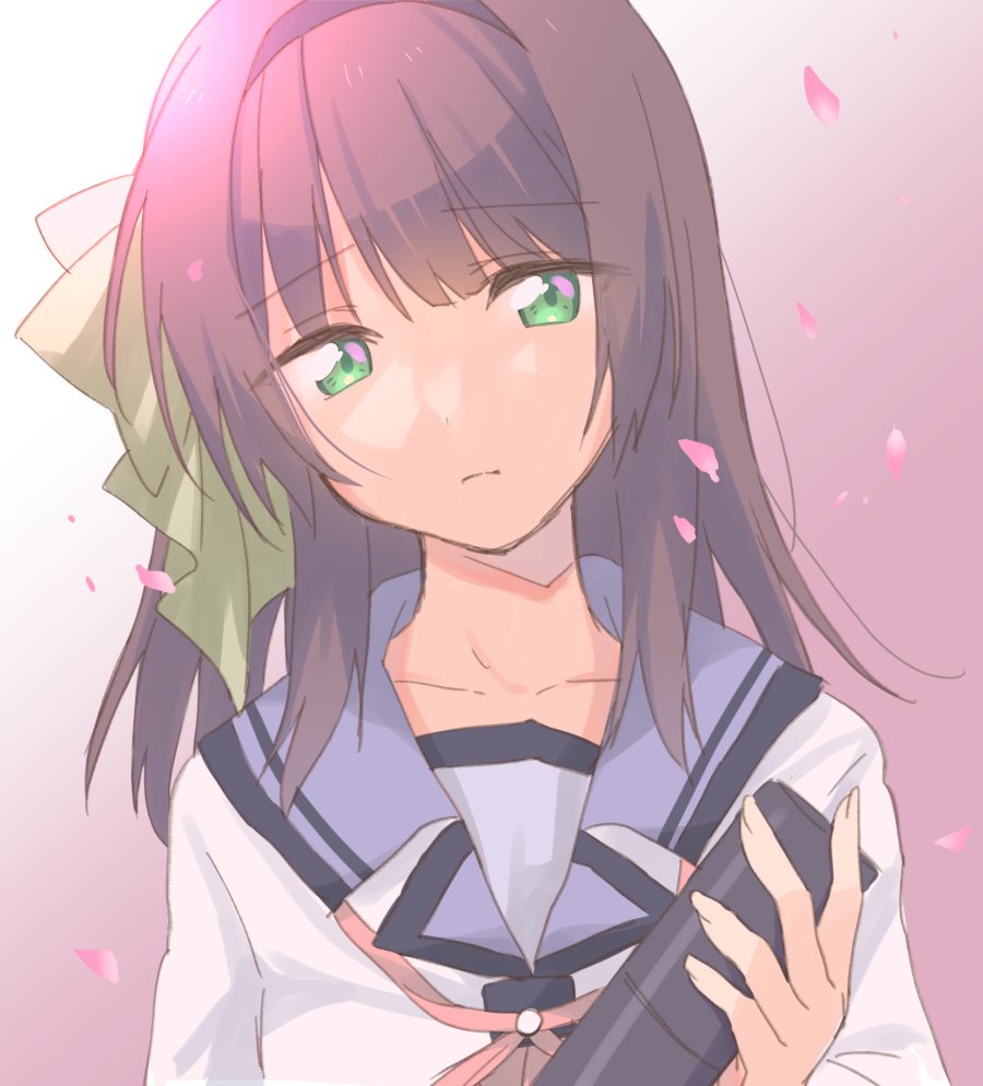 Safebooru - 1girl angel beats! bow cylinder gradient background graduation green eyes hair bow ...