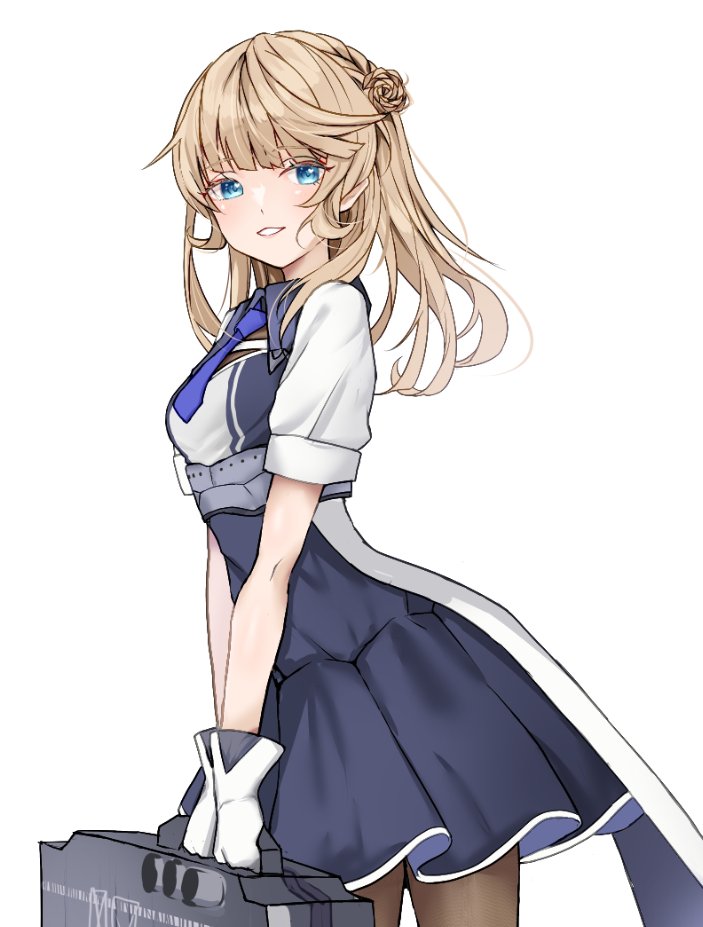 Safebooru - 1girl black pantyhose blue eyes blue necktie blue skirt cowboy shot from side gloves ...