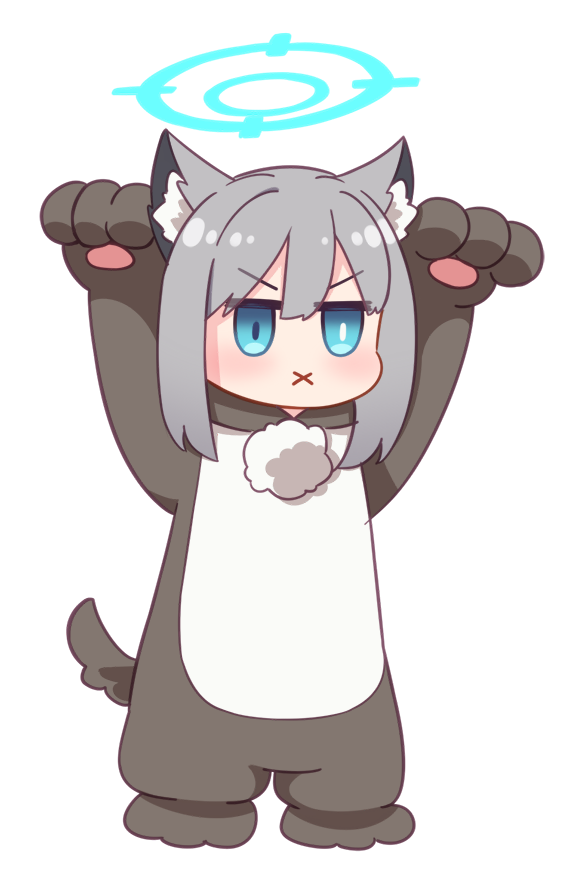 Safebooru - 1girl :x animal costume animal ears arms up bangs blue ...