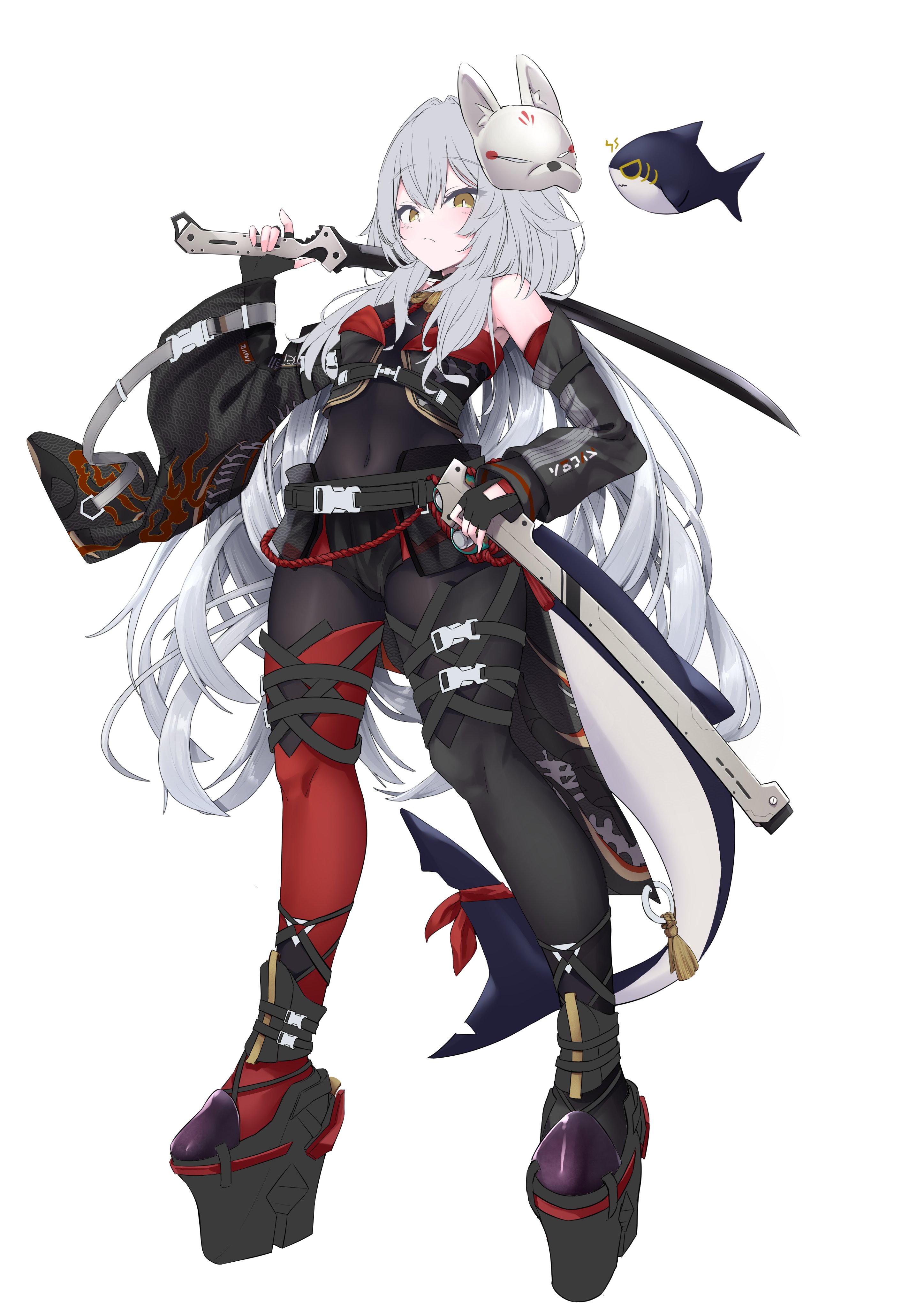 Safebooru - 1girl absurdres animal ears asymmetrical legwear bare shoulders belt belt buckle ...