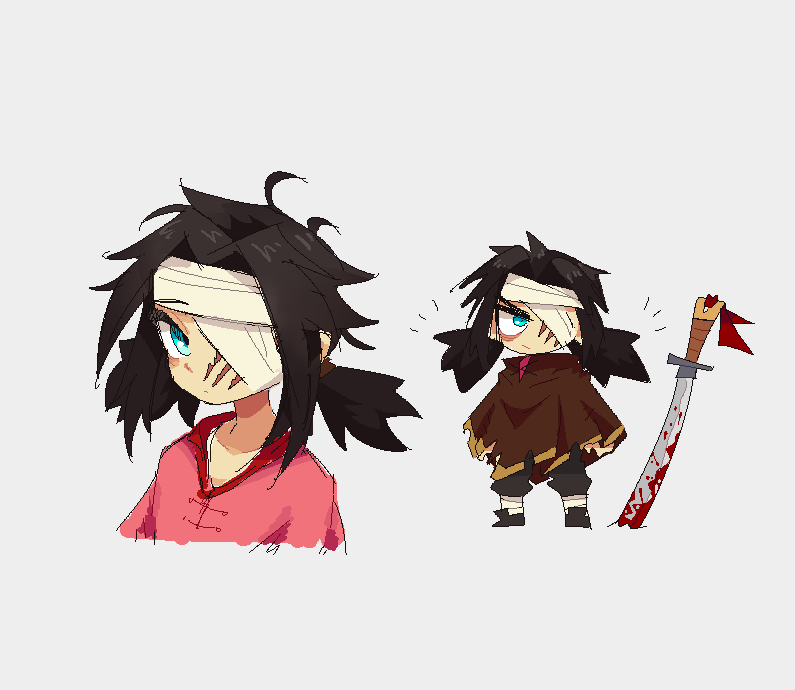 Safebooru - 1girl bags under eyes bandage over one eye bandaged head bandages black hair blood ...