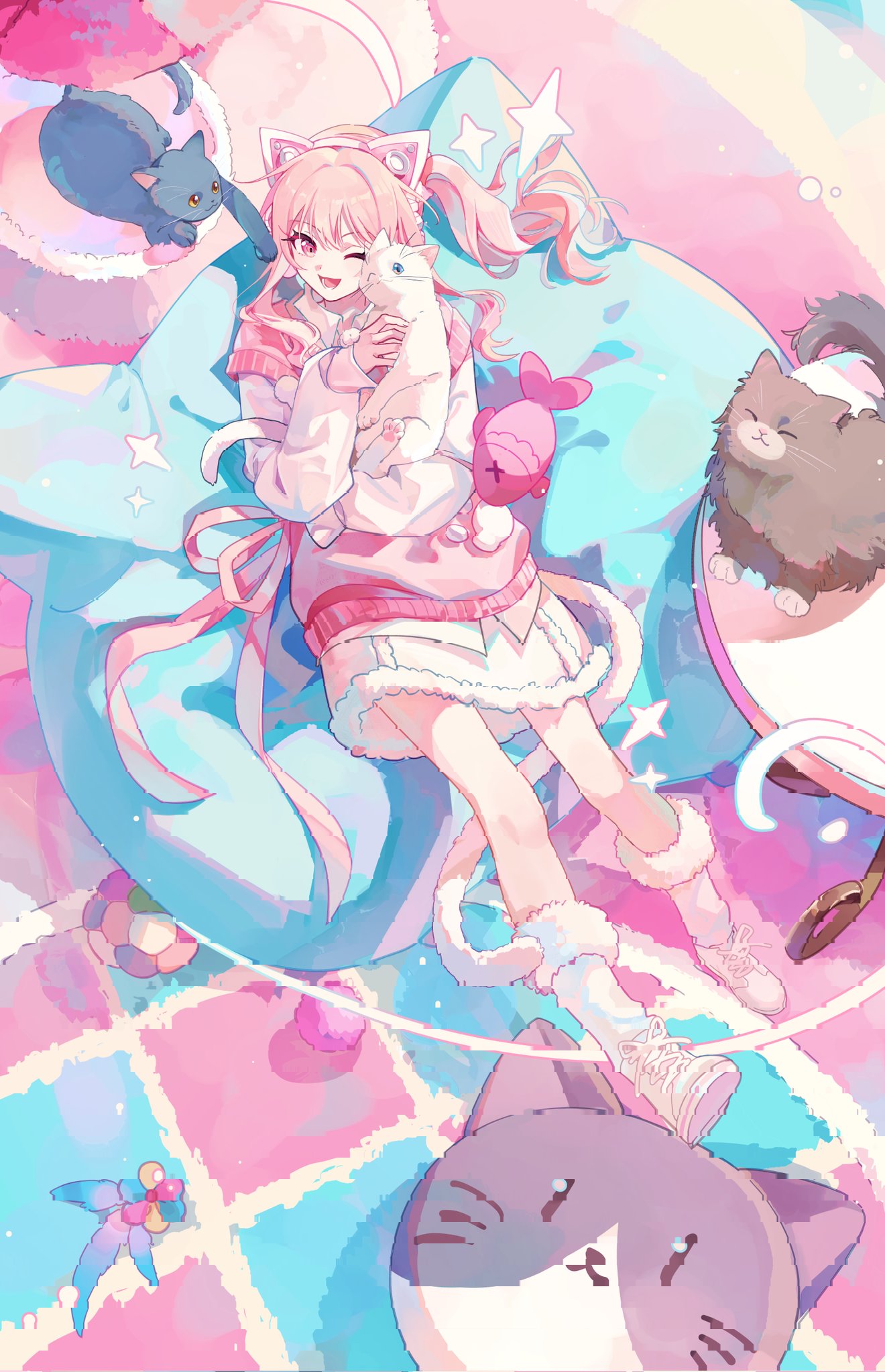 Safebooru - 1other akiyama mizuki animal animal ear headphones animal ...