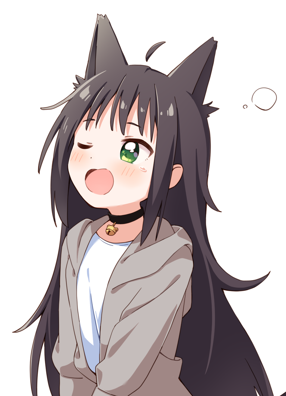 Safebooru - 1girl ;o ahoge animal ears ayakashiko black choker blush brown hair choker ...