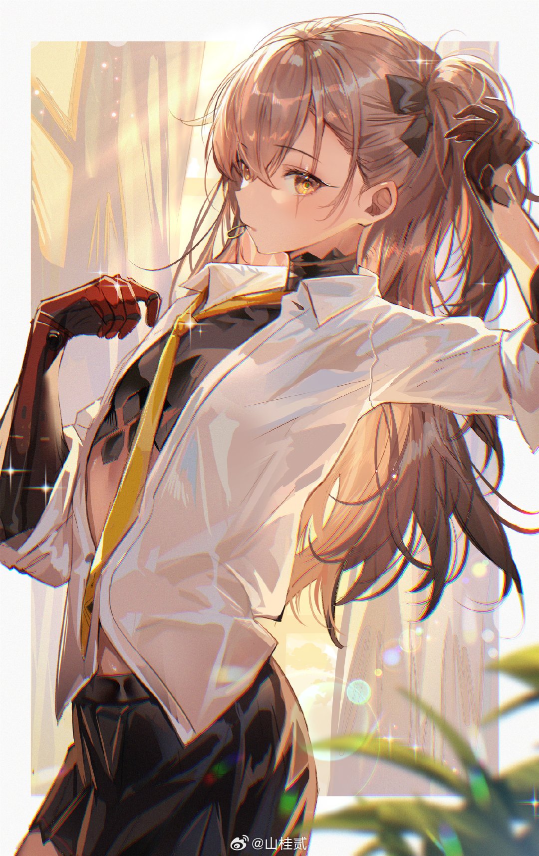 Safebooru - 1girl black bow black skirt bow bowtie brown hair dress girls' frontline 2: exilium ...