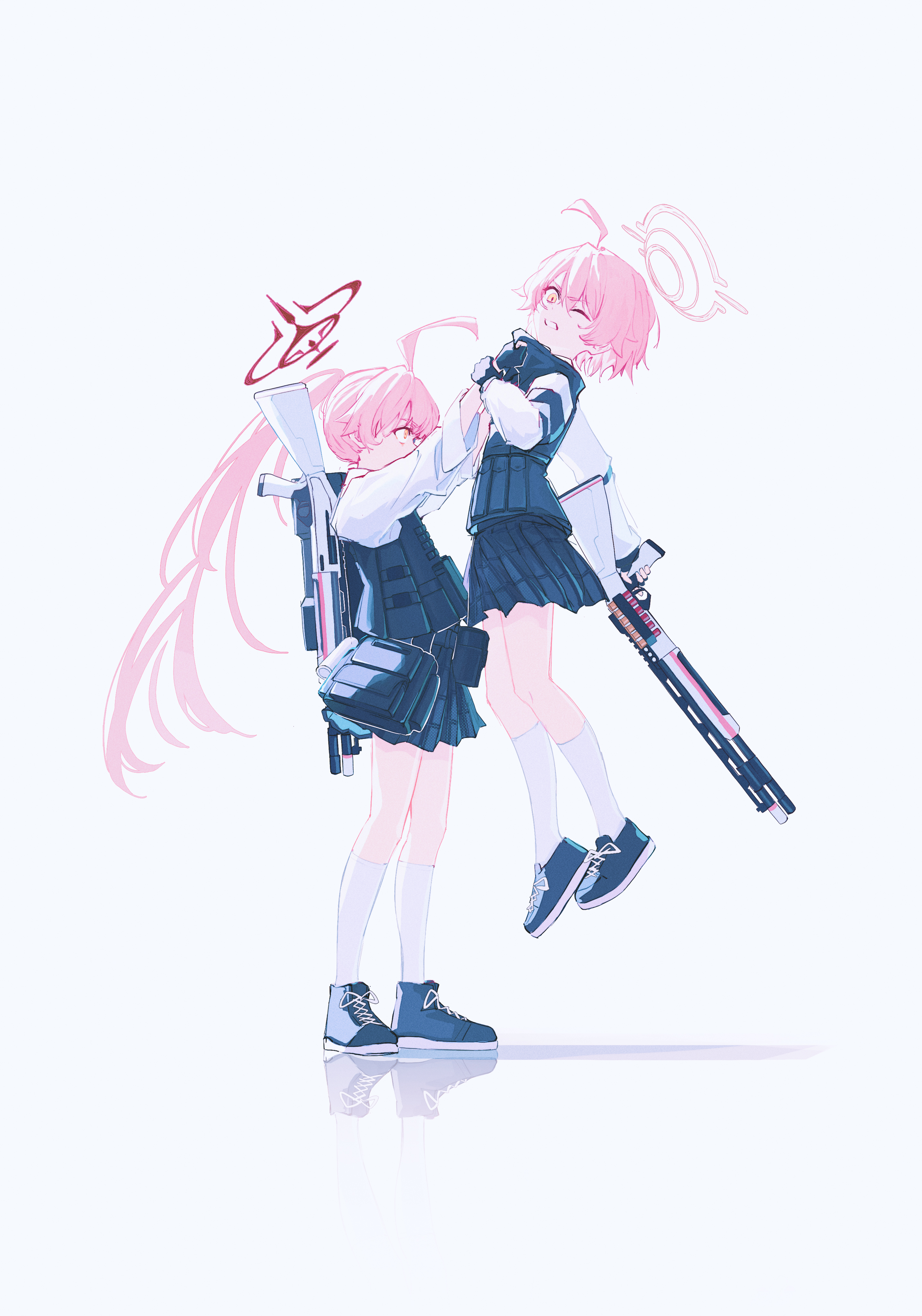 Safebooru - 2girls absurdres ahoge ammunition pouch armband ballistic shield beretta 1301 black ...