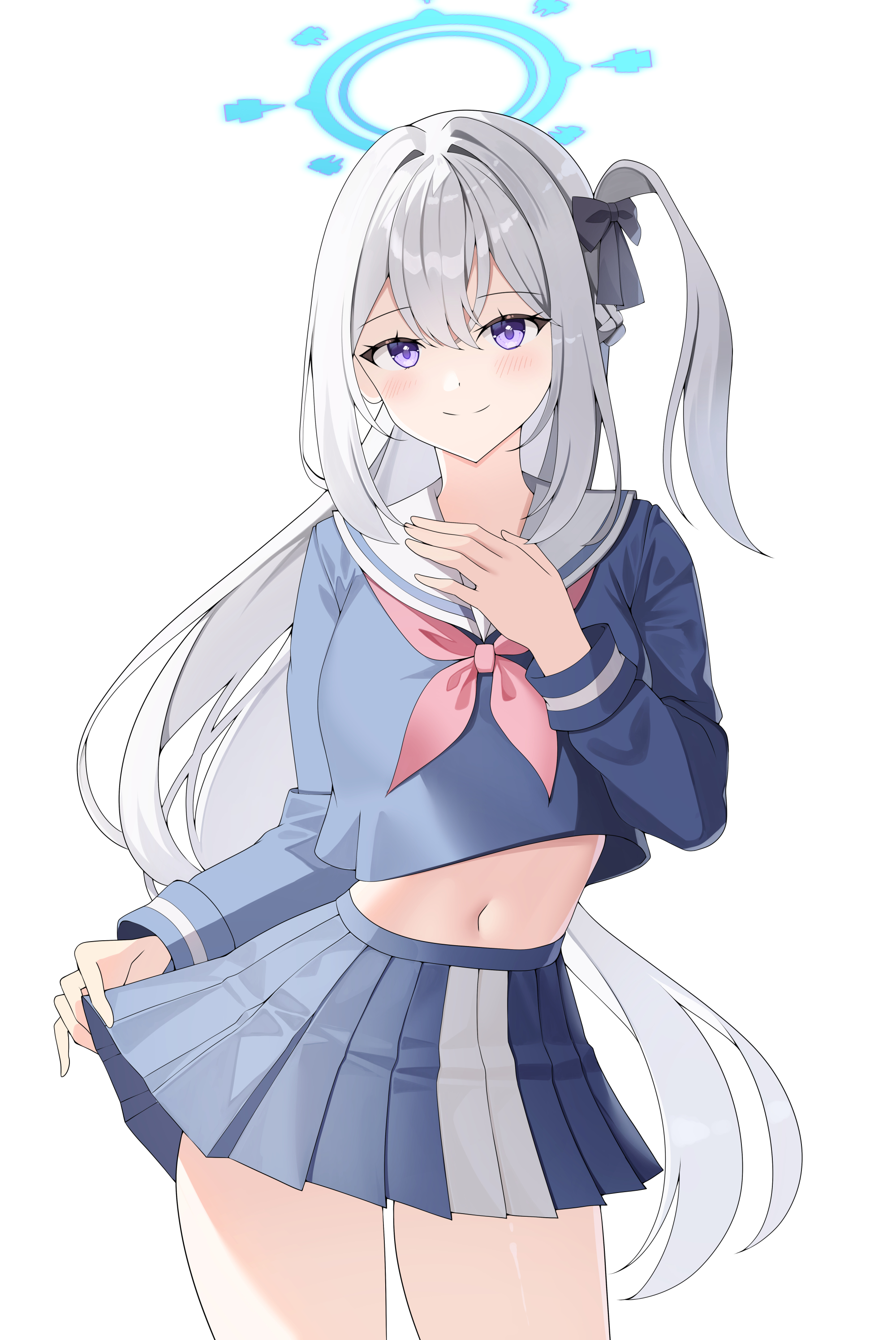 Safebooru - 1girl absurdres blue archive blue halo blue serafuku bow clothes lift cowboy shot ...