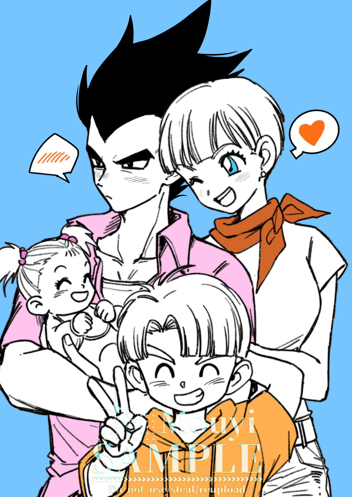 Safebooru - 2boys 2girls artist name black hair blue background blue ...