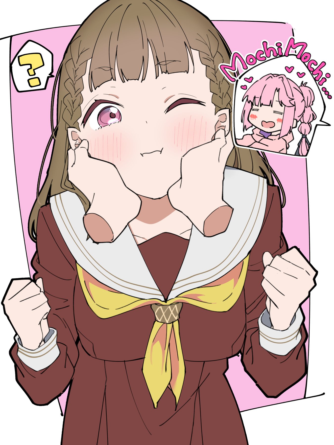 Safebooru - 2girls ;i = = ? anyoji hime black ribbon blunt bangs blush border braid breasts ...