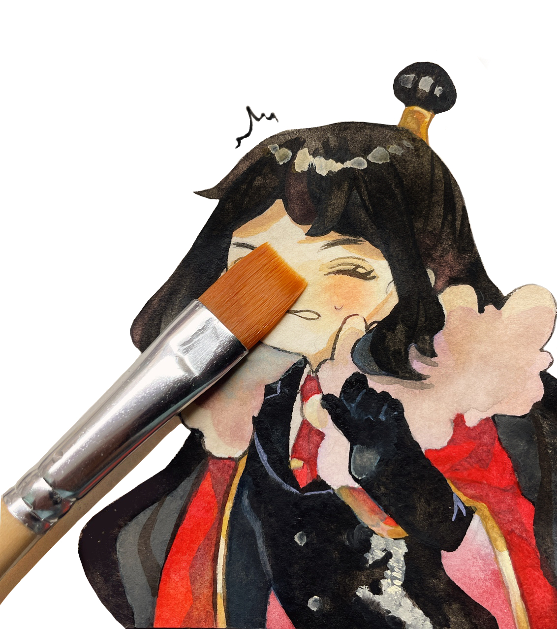 Safebooru - 1girl black gloves black hair black jacket cape closed eyes collared shirt ...