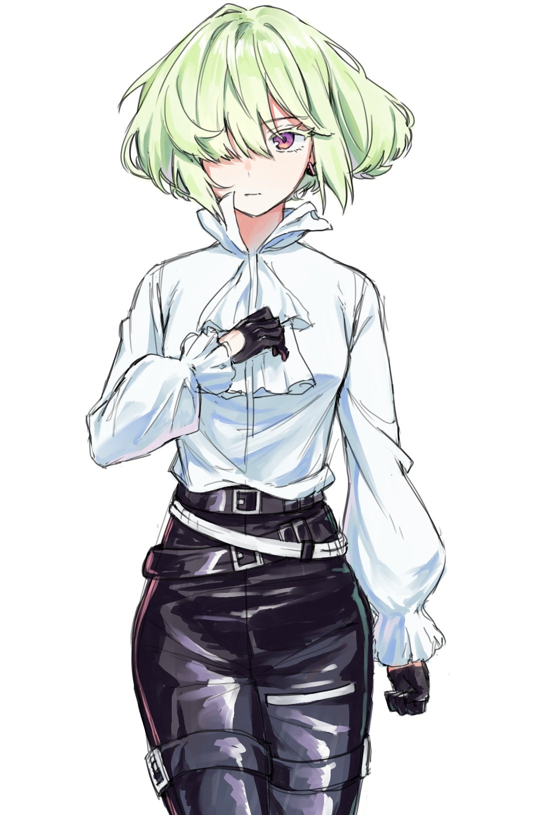 Safebooru - 1boy androgynous black gloves blonde hair gloves green hair half gloves highres ...